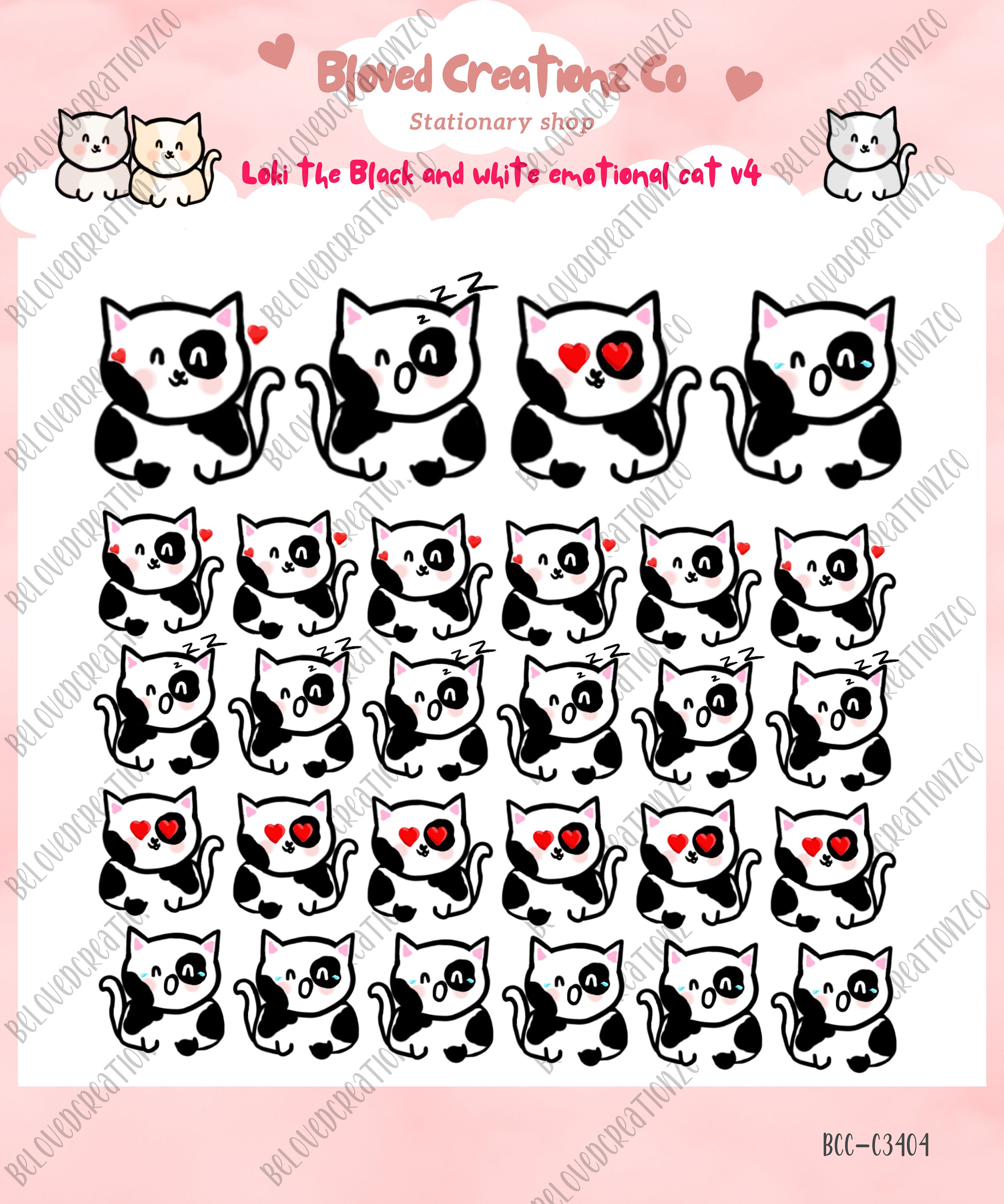 Kitty Emoji Stickers Loki 1, Black and White Cat, Planner Stickers ...