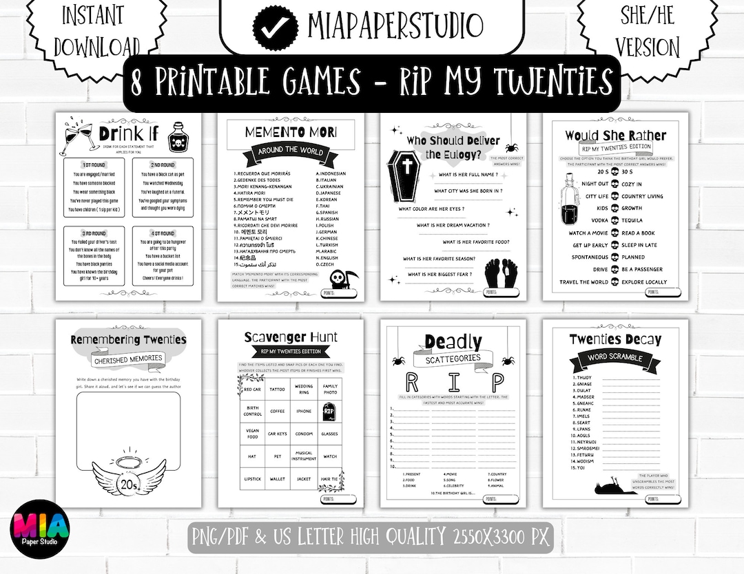 RIP Twenties Party Games L Printable Death to My 20s L Death to My 20s ...
