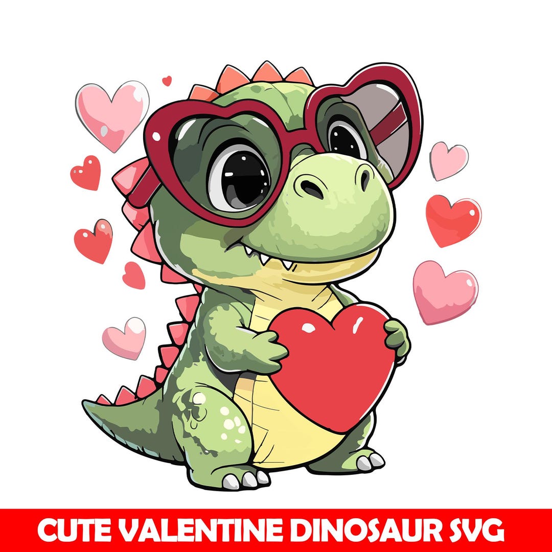 Cute Valentine Dinosaur SVG | Love Dino Clipart | Heart Sunglasses T ...