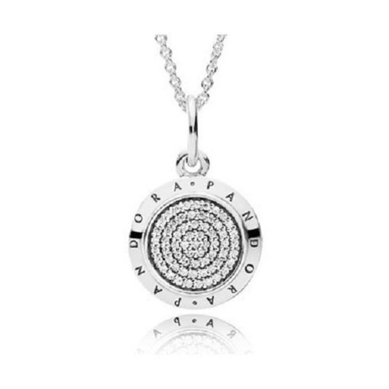 PANDORA Round Logo Signature Necklace Signature Engraved Circle Pendant ...