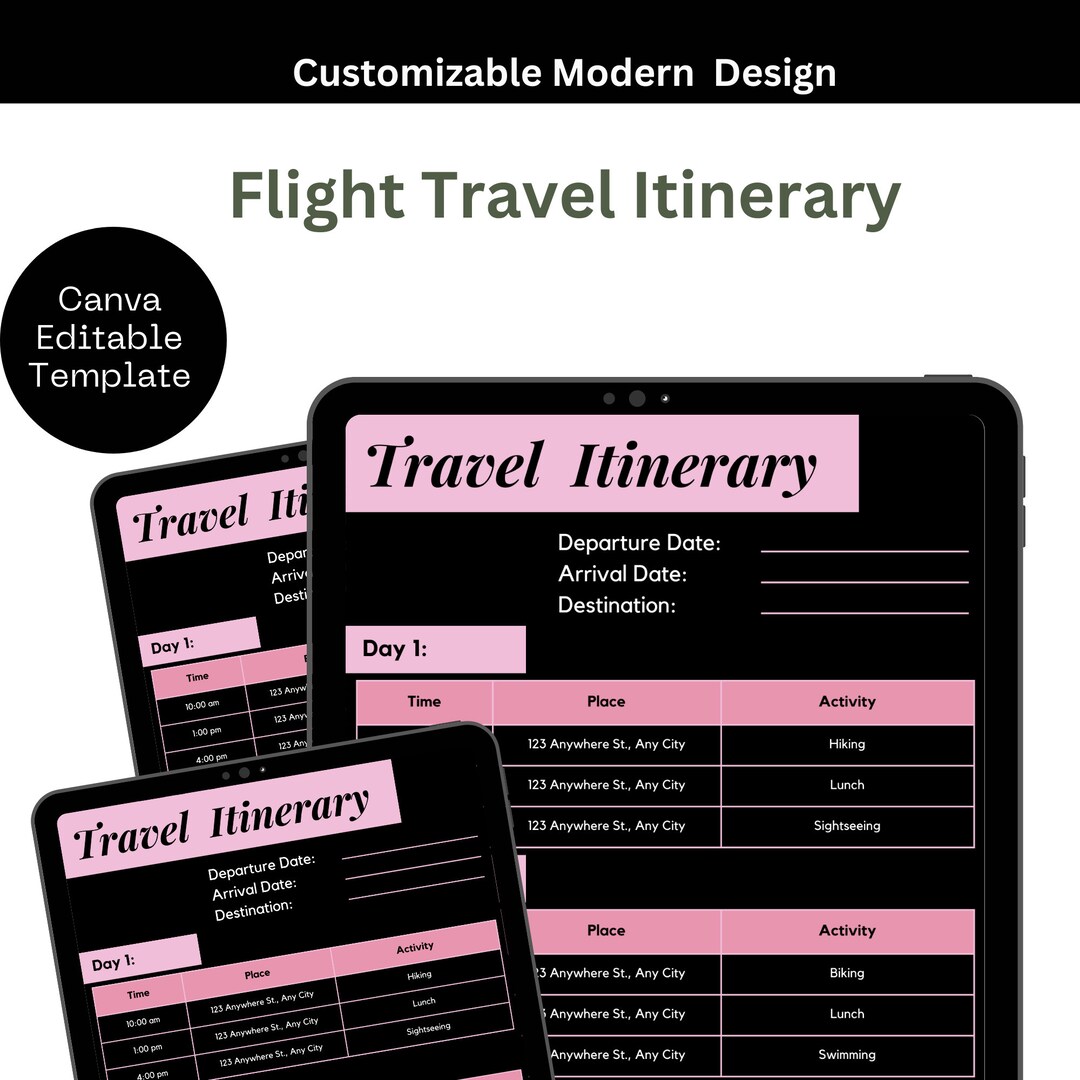 Customizable Flight Travel Itinerary Template - Plan Your Journey Your ...