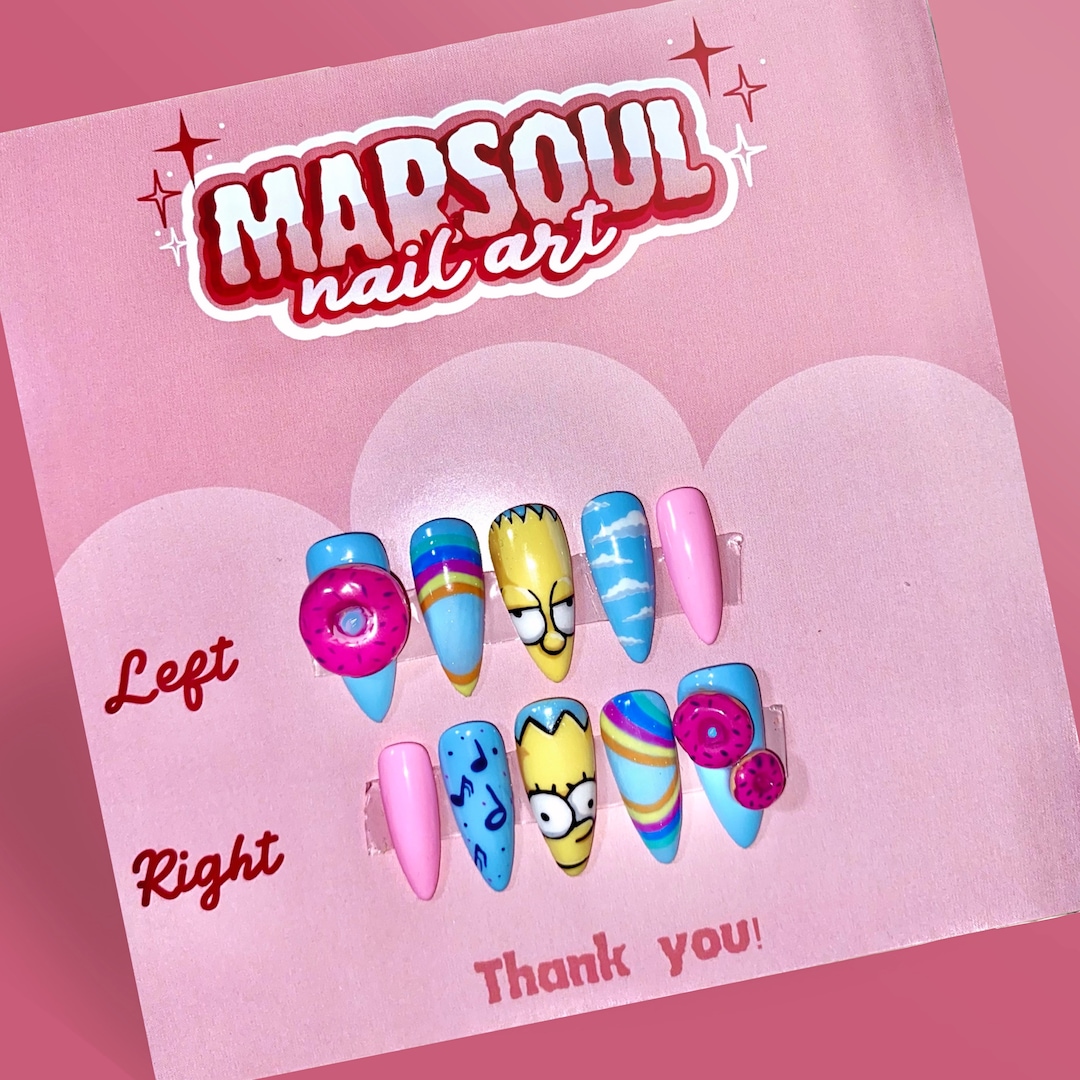 Simpsons Inspired Press on NAILS Cute Colourful Gel Nails Available in ...