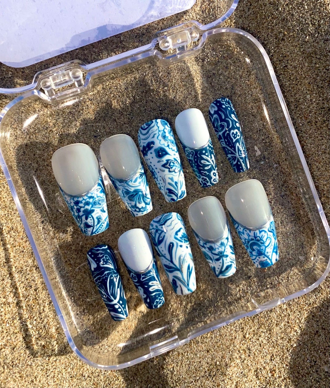 Portuguese Tiles Inspired Press on Nails - Summer Holidays Nails - Etsy