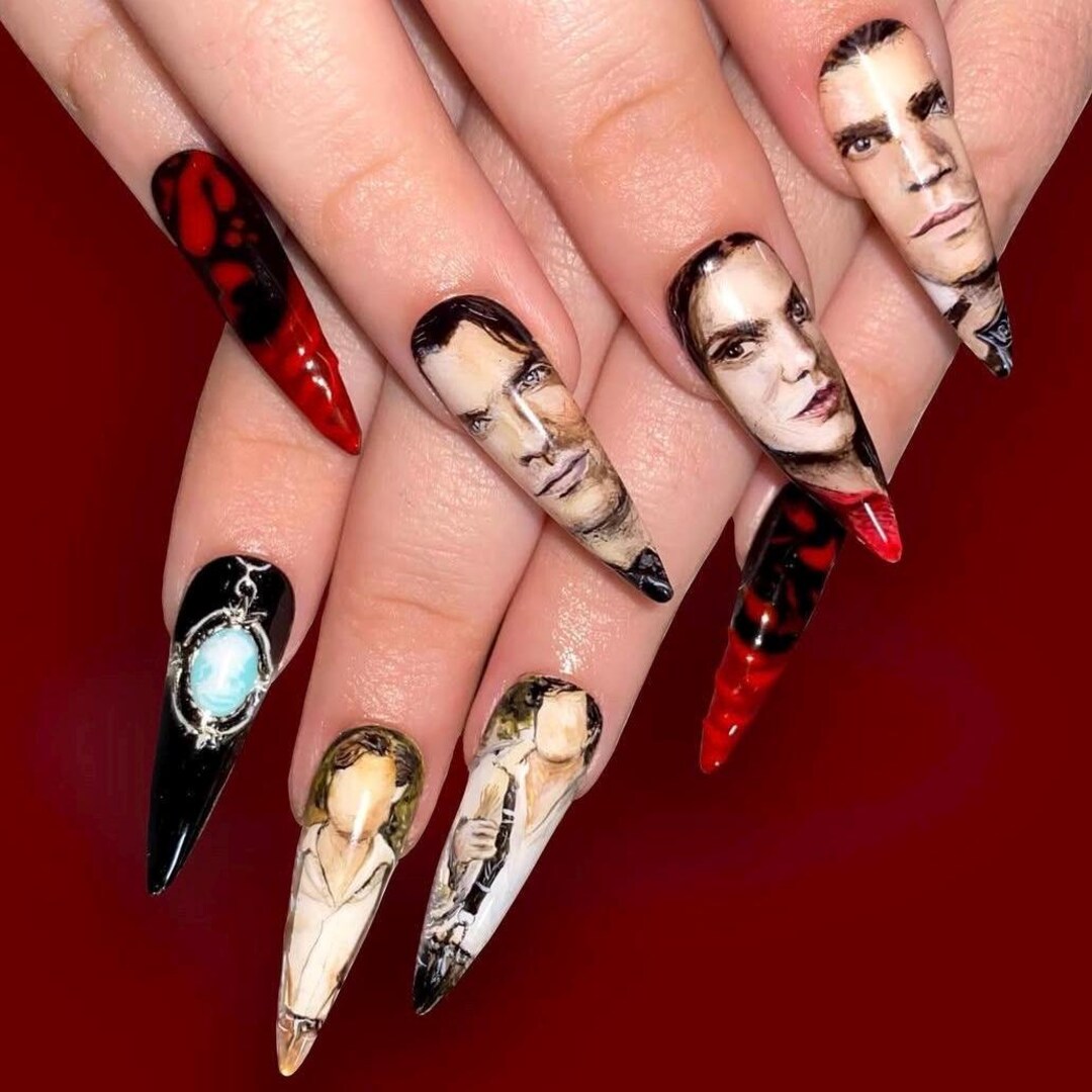 Ready to Grab Vampire Inspired Nails- Size Small - Portrait Nail Art - Etsy