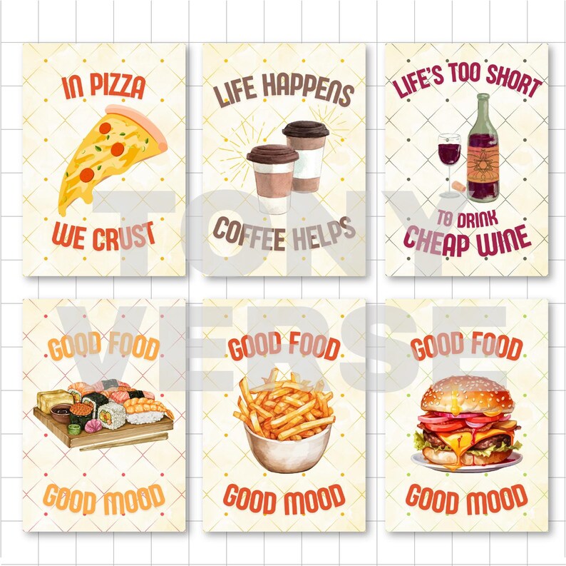 21 Food Printable Posters | Fun Food Art Set | Digital Download - Etsy
