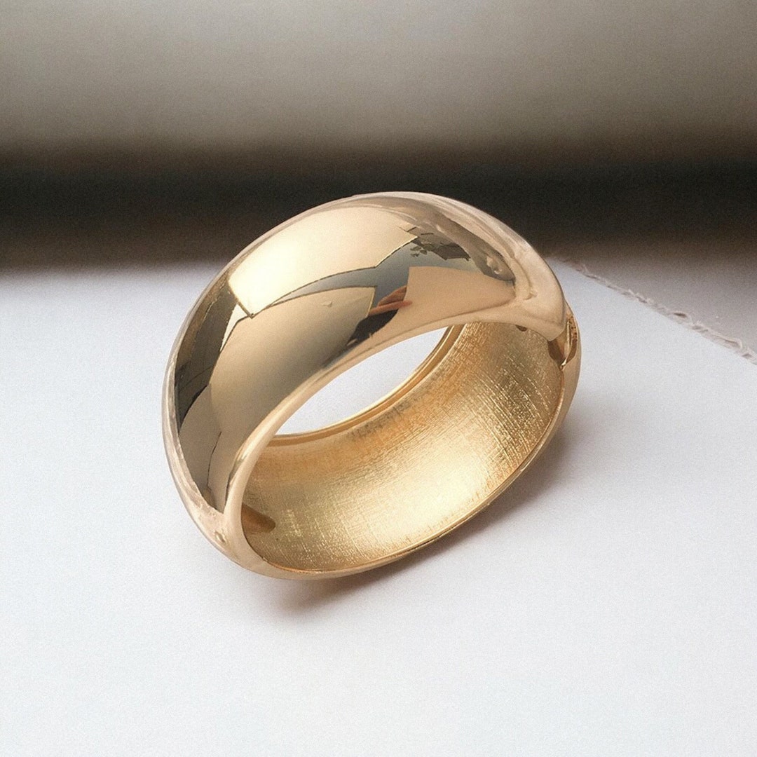 Thick Dome Bangle, Irregular Chunky Cuff, Shiny Polished Gold Bangle ...