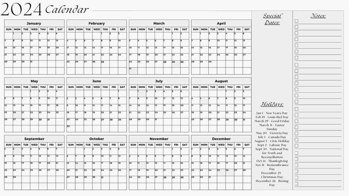 2024 Calendar - Large - Etsy
