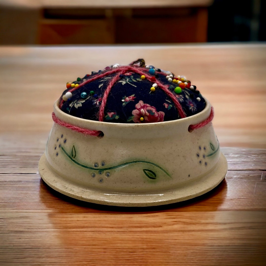 Vintage Handcrafted Round Pottery Pincushion Pin Cushion Sewing ...