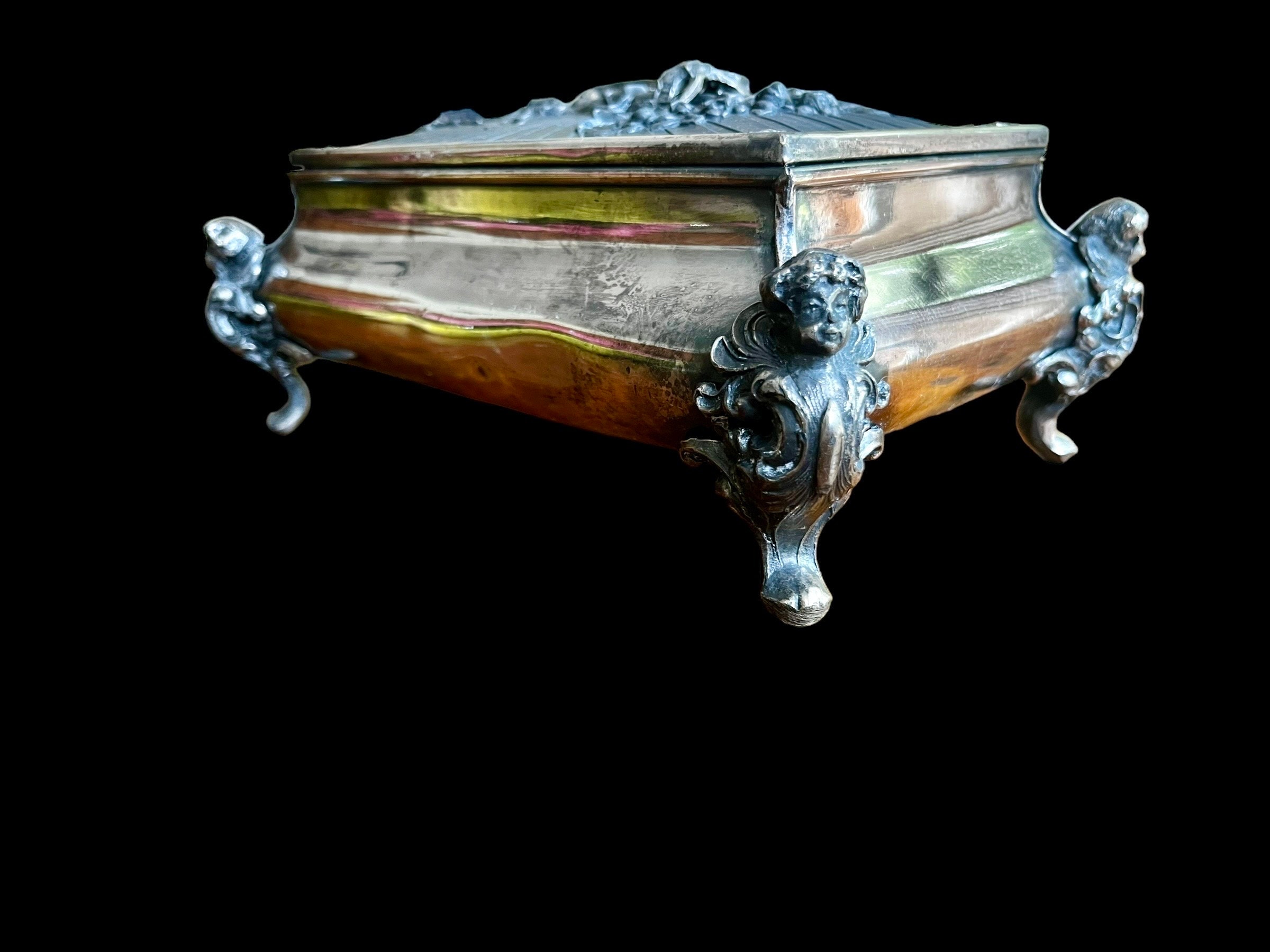 Amazing Antique Jewelry Casket Box Art Nouveau Design With Nymph and ...