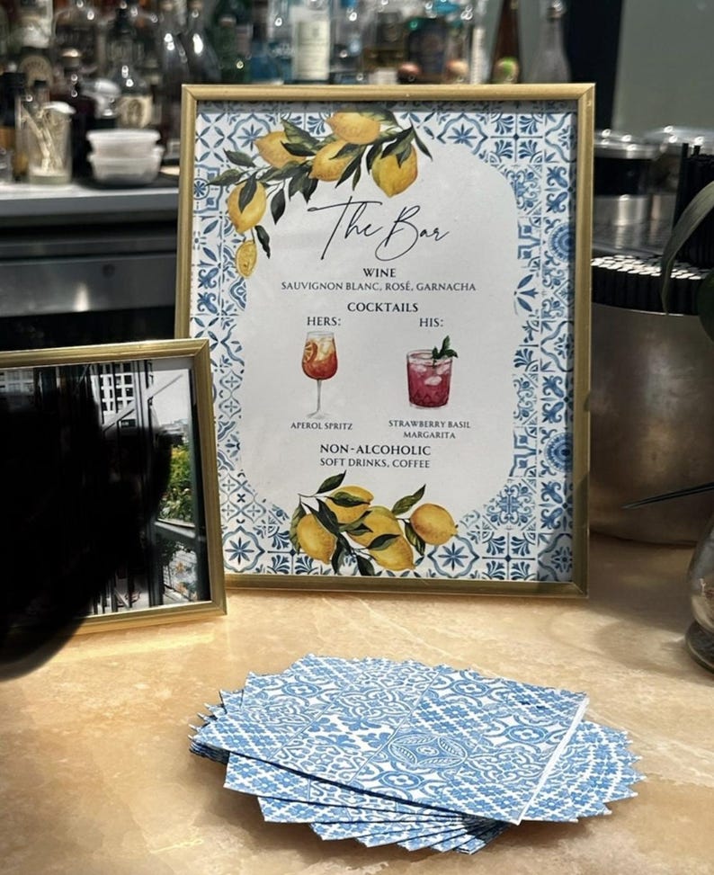 Italian, Amalfi Coast Theme, Blue Tile BAR SIGN FOR Wedding, Bridal ...