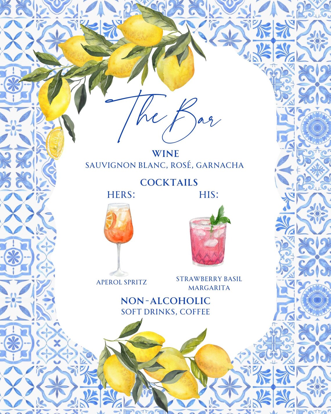 Italian, Amalfi Coast Theme, Blue Tile BAR SIGN FOR Wedding, Bridal ...