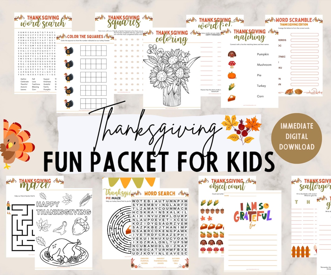 Thanksgiving Worksheets, Fun Packet for Kids, Turkey Day Activity ...