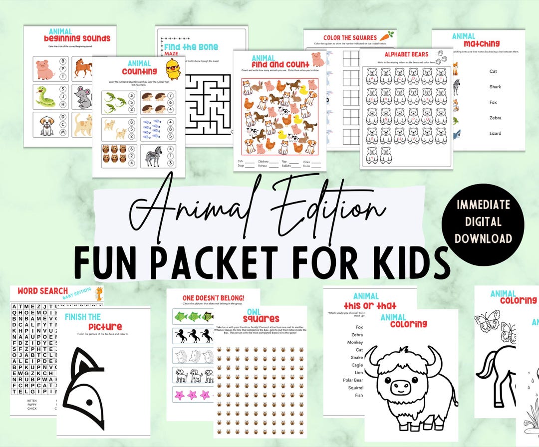 Animal Edition Fun Activity Packet for Kids | Busy Work | Substitute ...