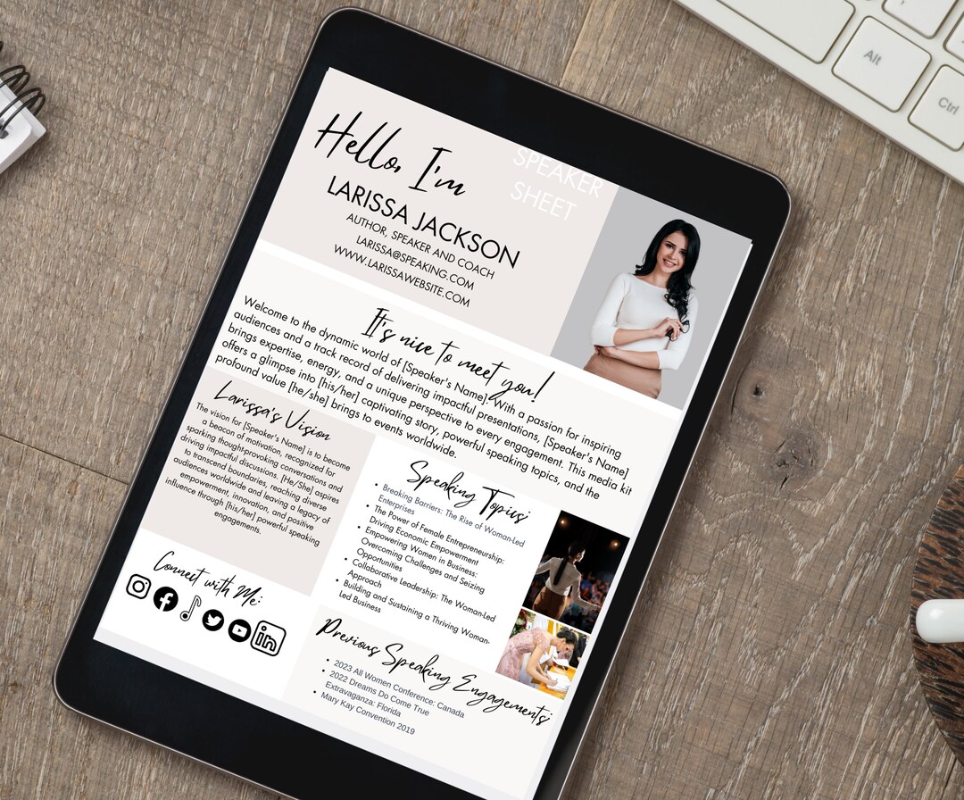 Speaker One Sheet, Speaker Template, Speaker Media Kit, One Page Media ...