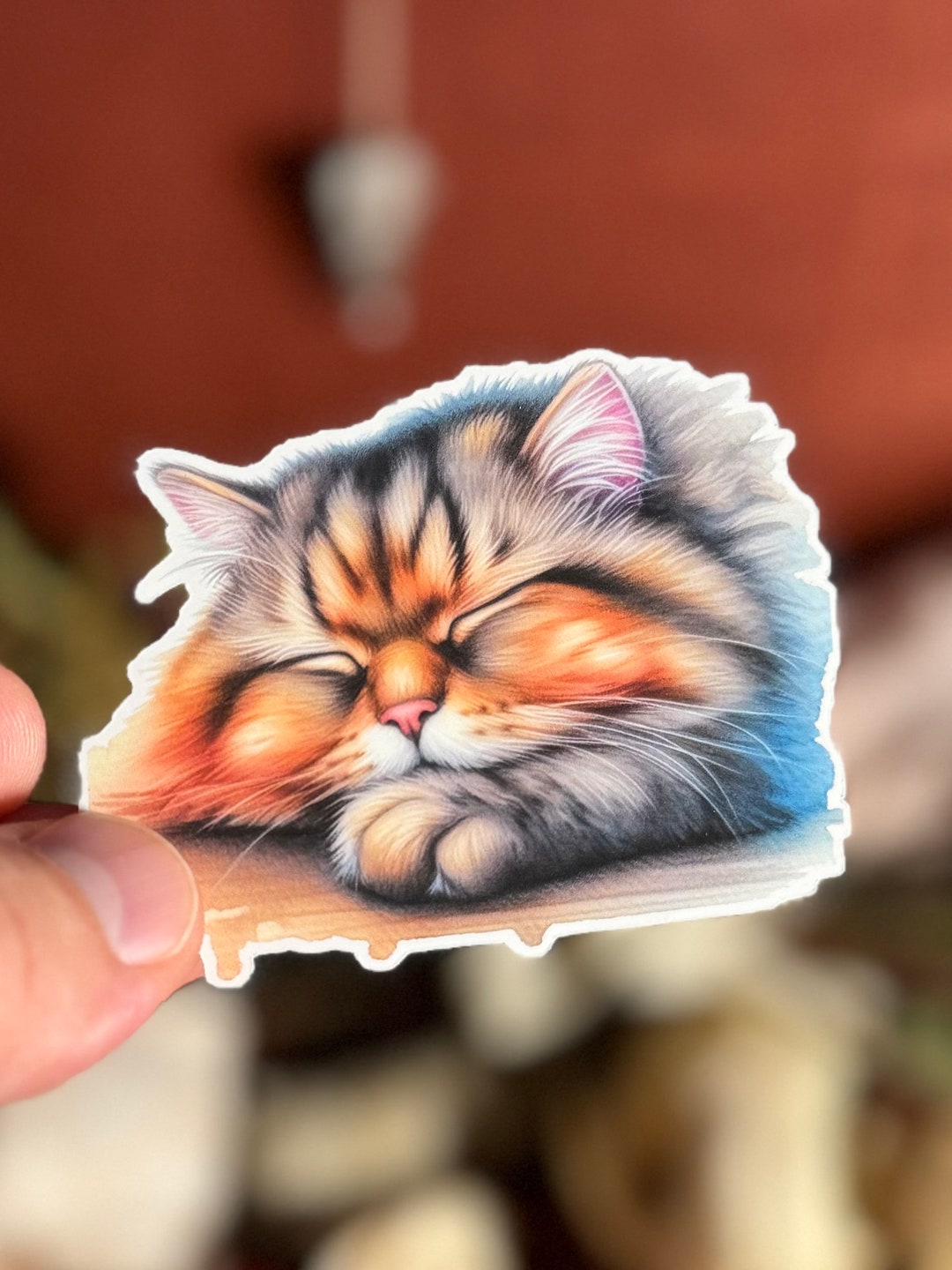 Sleepy Cat Sticker 1 white Vinyl Stickervarious Sizes Cute Animal ...