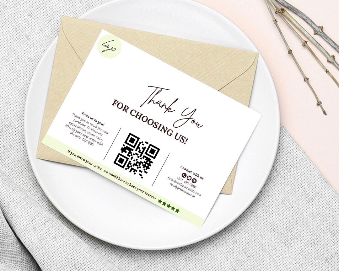 Custom QR Code, Unique Thank You Card Template, Canva, Editable, Small ...