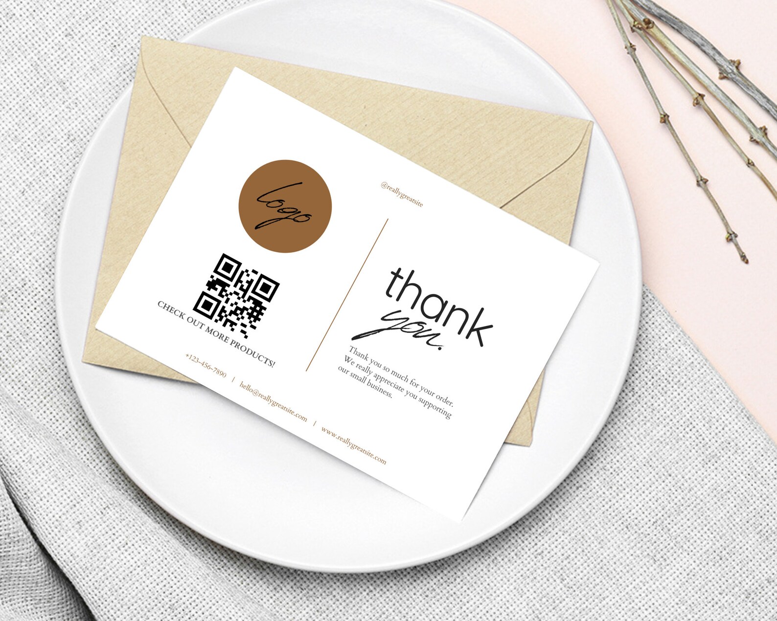 QR Code Thank You Card Canva Template Printable Small - Etsy