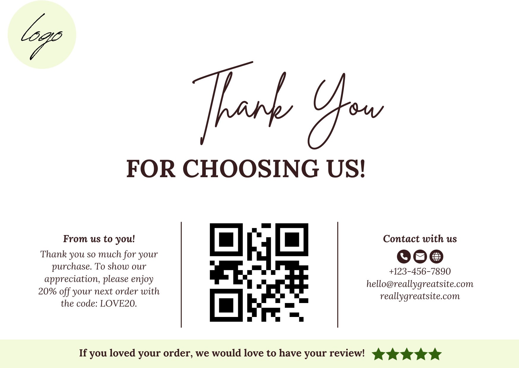 Custom QR Code, Unique Thank You Card Template, Canva, Editable, Small ...