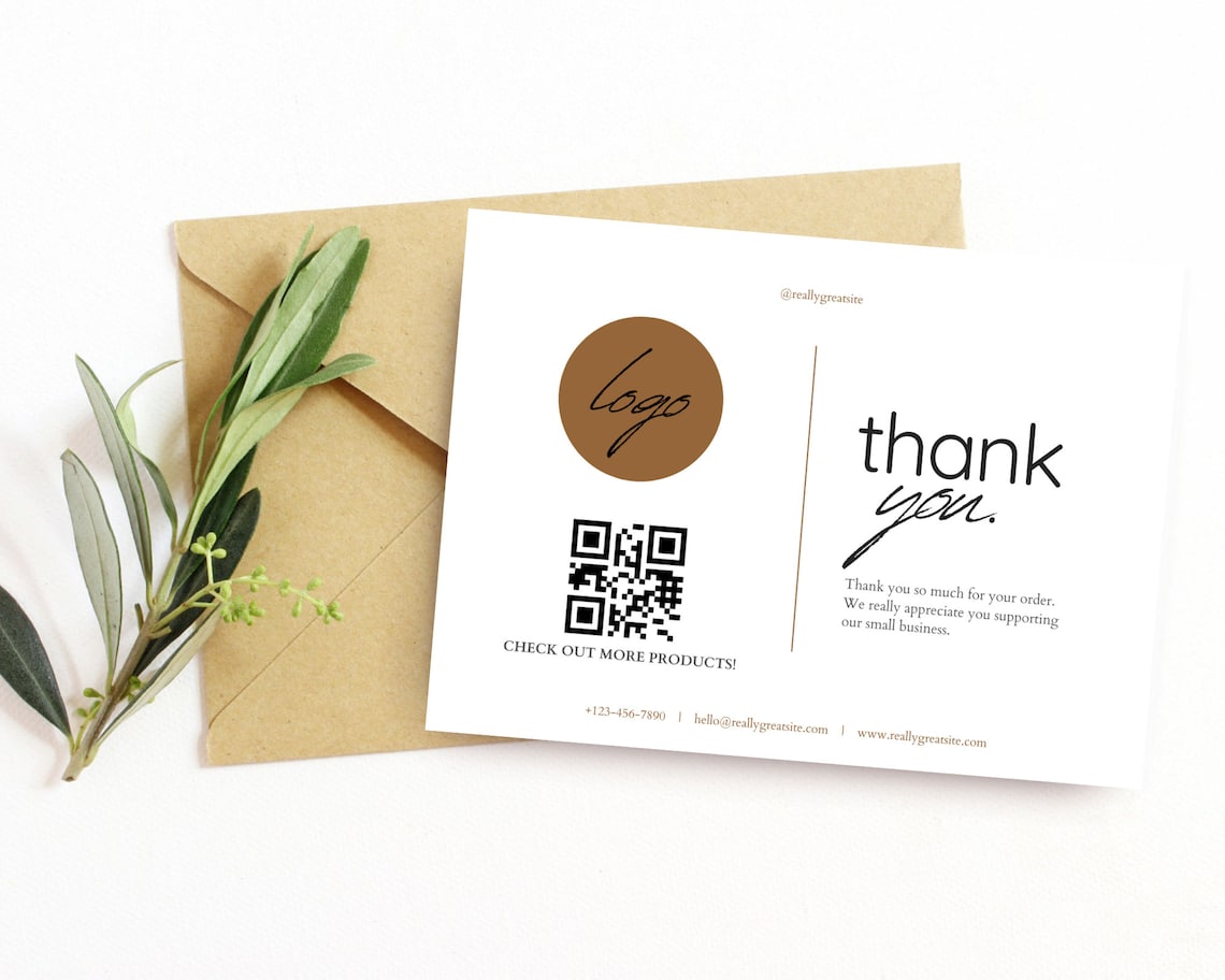 QR Code Thank You Card Canva Template Printable Small - Etsy
