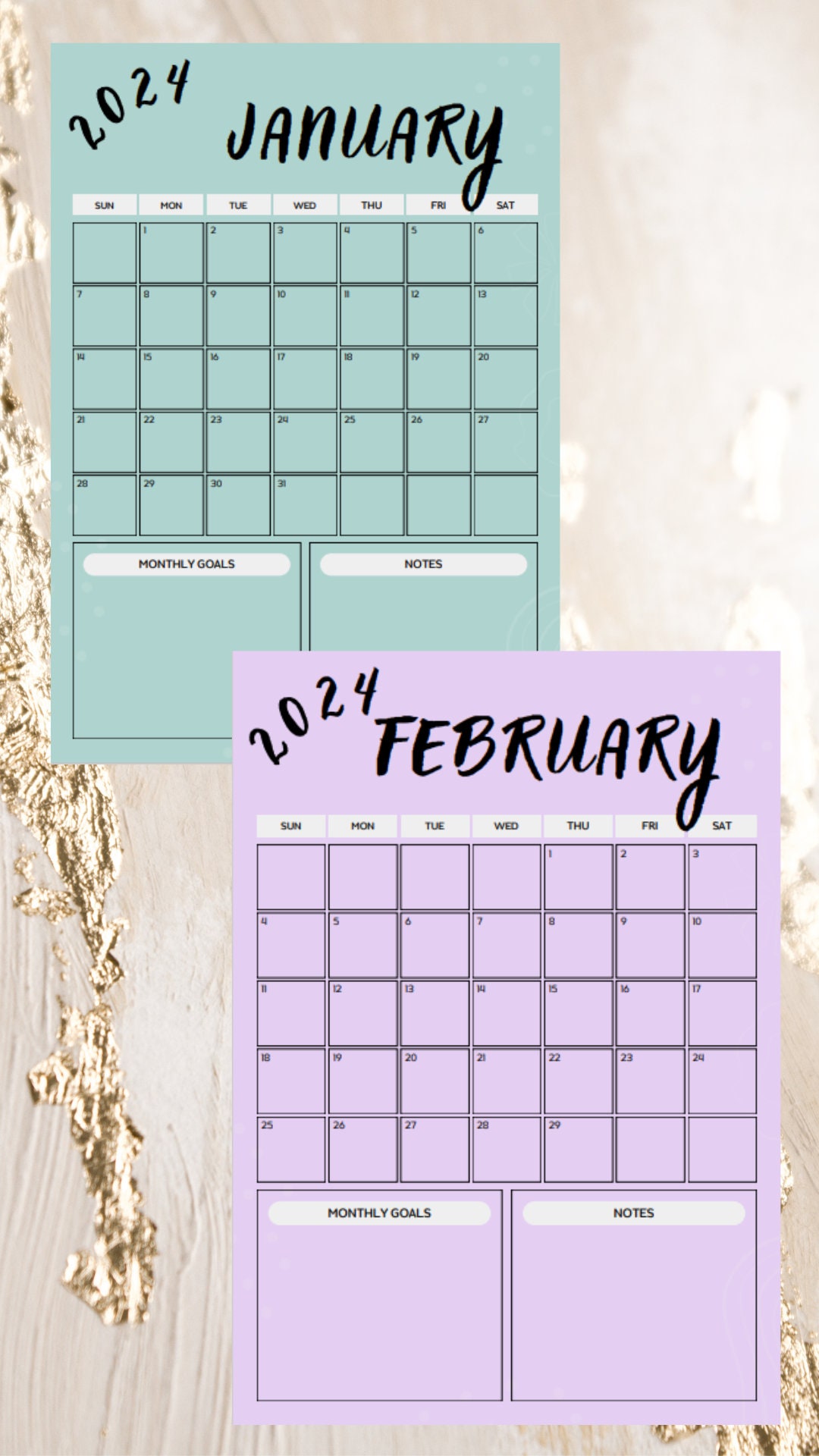 2024 Calendar Pastel Colored Monthly 2024 Calendar Printable, Digital ...