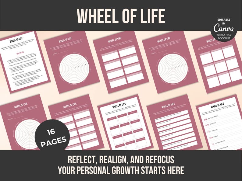 Wheel of Life Printable: Balance Planner Canva Template (digital ...