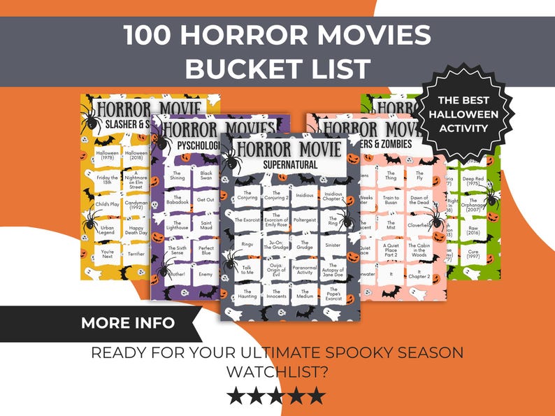 100 Horror Movies Bucket List Printable - Halloween Watchlist by Genre ...