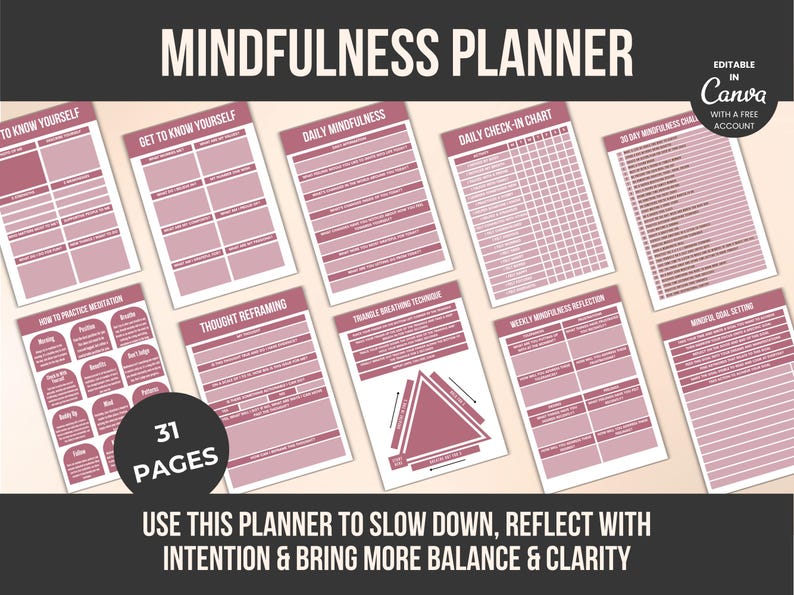 Mindfulness Planner Canva Template | Self-care Wellness Journal ...