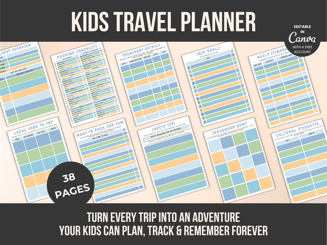 Kids Travel Planner Printable Canva Template | Children’s Trip Journal ...