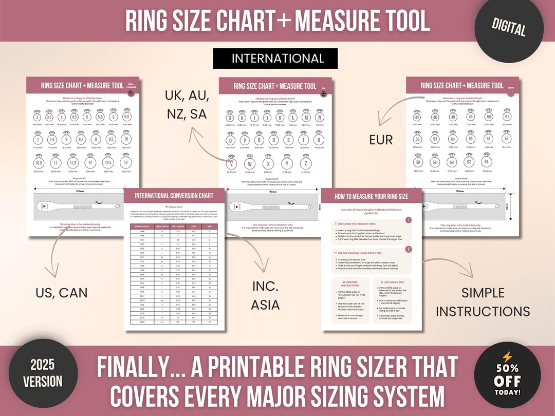 International Ring Sizer: Printable PDF With Conversion Chart (digital ...