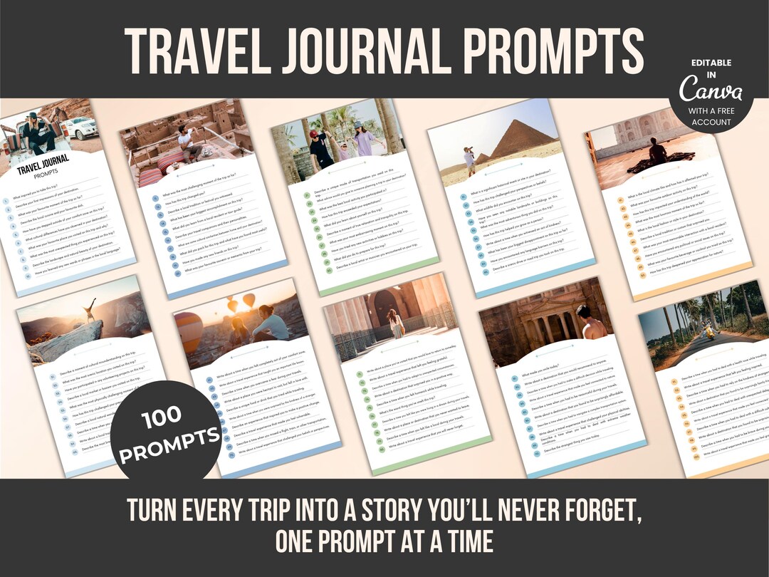 100 Travel Journal Prompts Printable Canva Template, Vacation ...