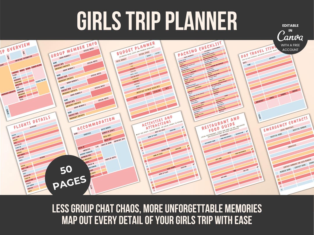 Girls Trip Planner Canva Template, Bachelorette Getaway (digital ...