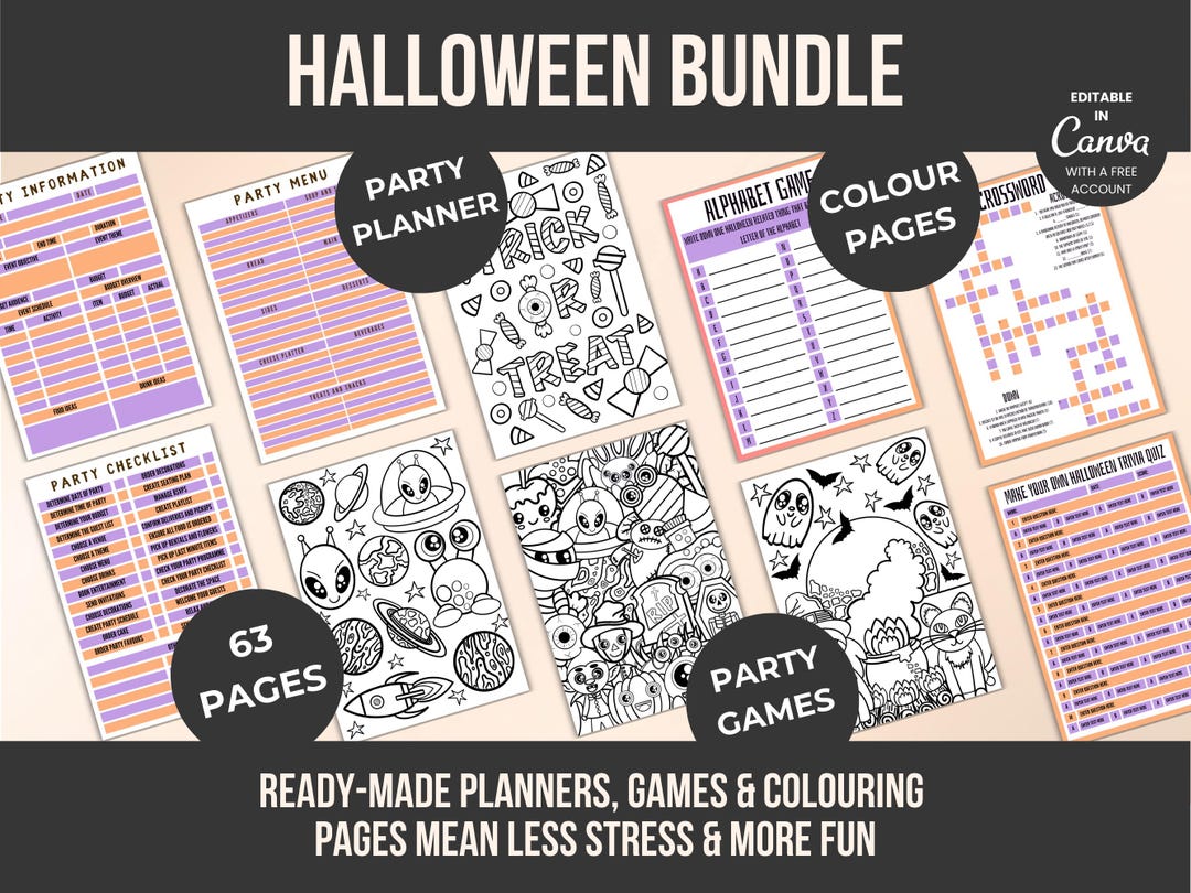 Halloween Party Planner Bundle | Games, Coloring Pages (PDF Download ...