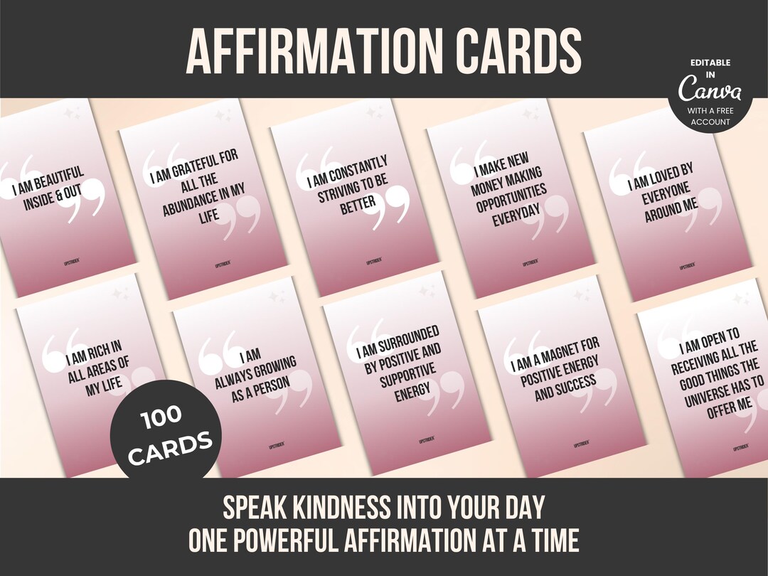 100 Affirmation Cards Printable Template | Self-love, Motivation ...