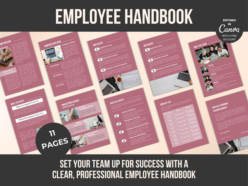 Editable Employee Handbook Template | Company Policy, HR Guide (canva ...