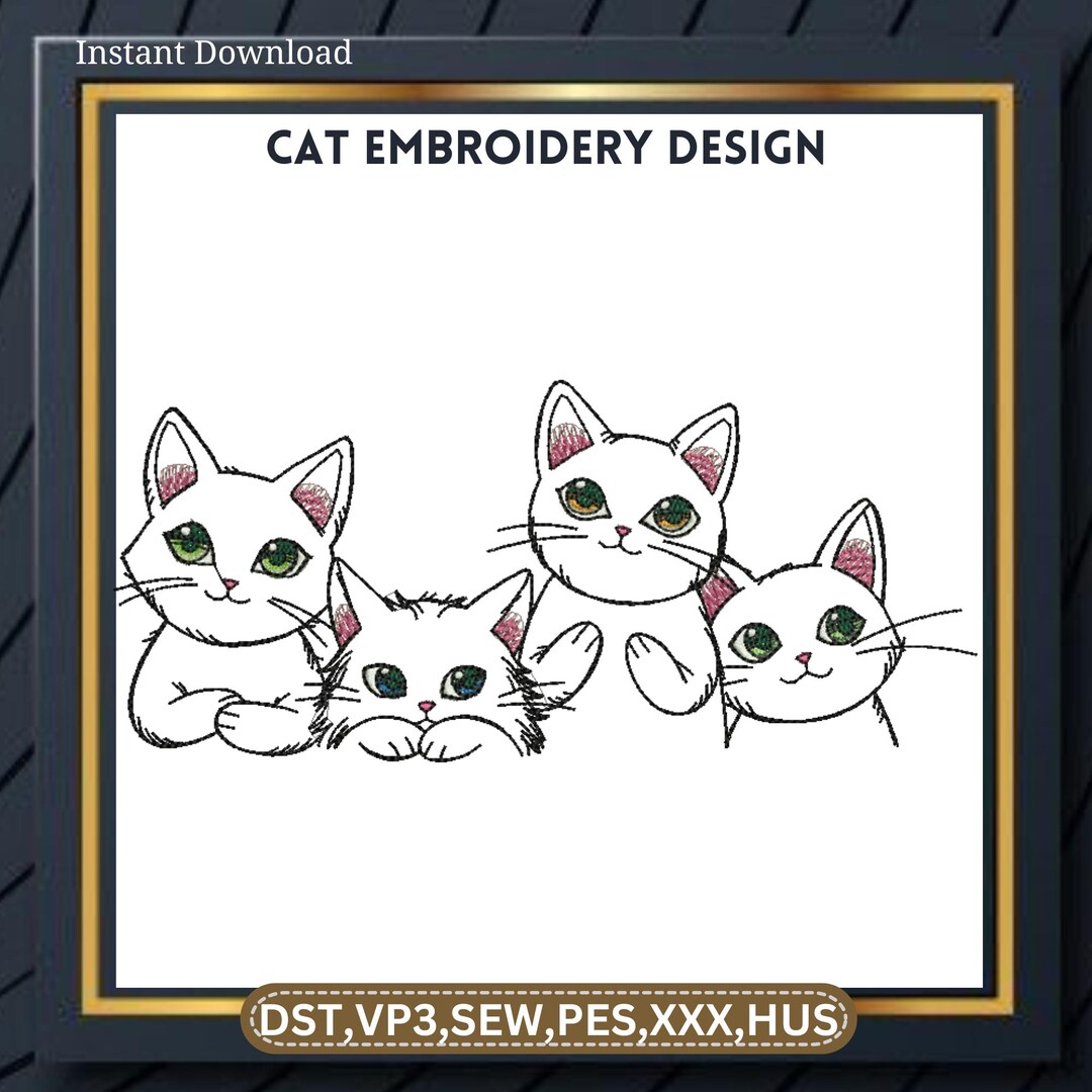 Cats Embroidery Design, Tabby Cat Embroidery, Animal Embroidery, Cute ...