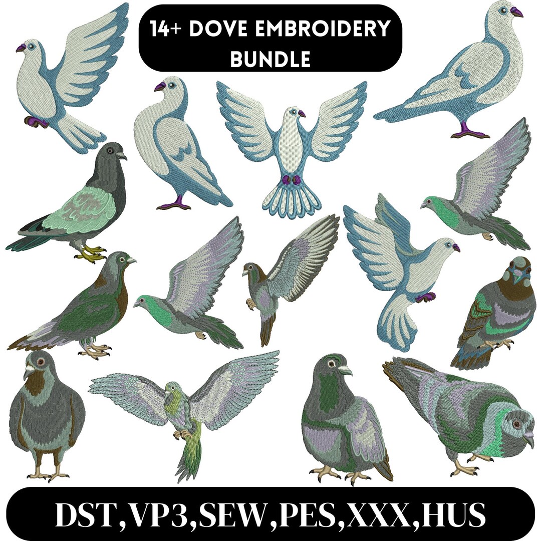 Dove Embroidery Design, Birds Embroidery Design, Dove Filled Stitch ...