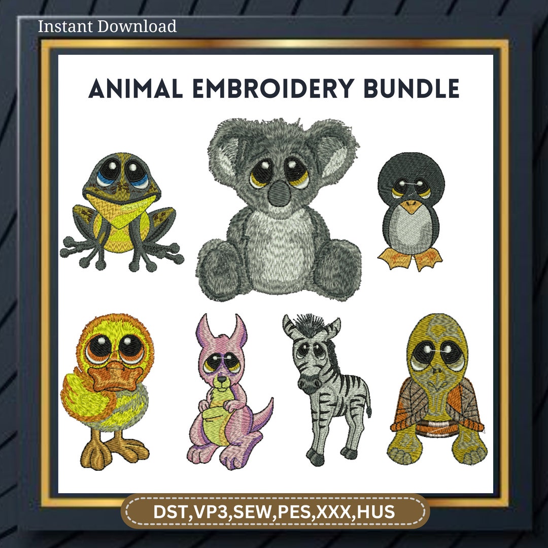 Animal Embroidery Design Cute Animals Embroidery Big Eyed Animal ...