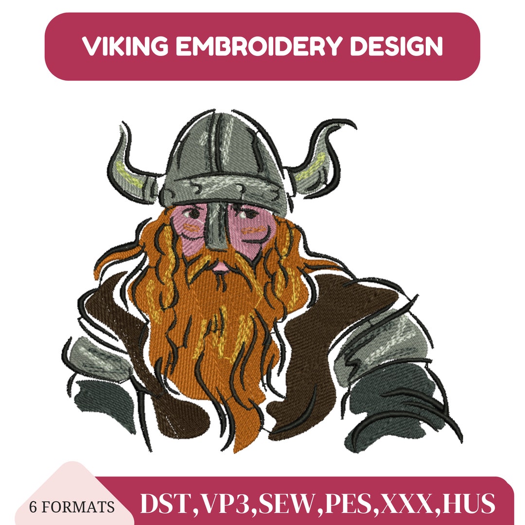 Viking Embroidery Design, Viking Head Embroidery, Viking Head Helmet ...