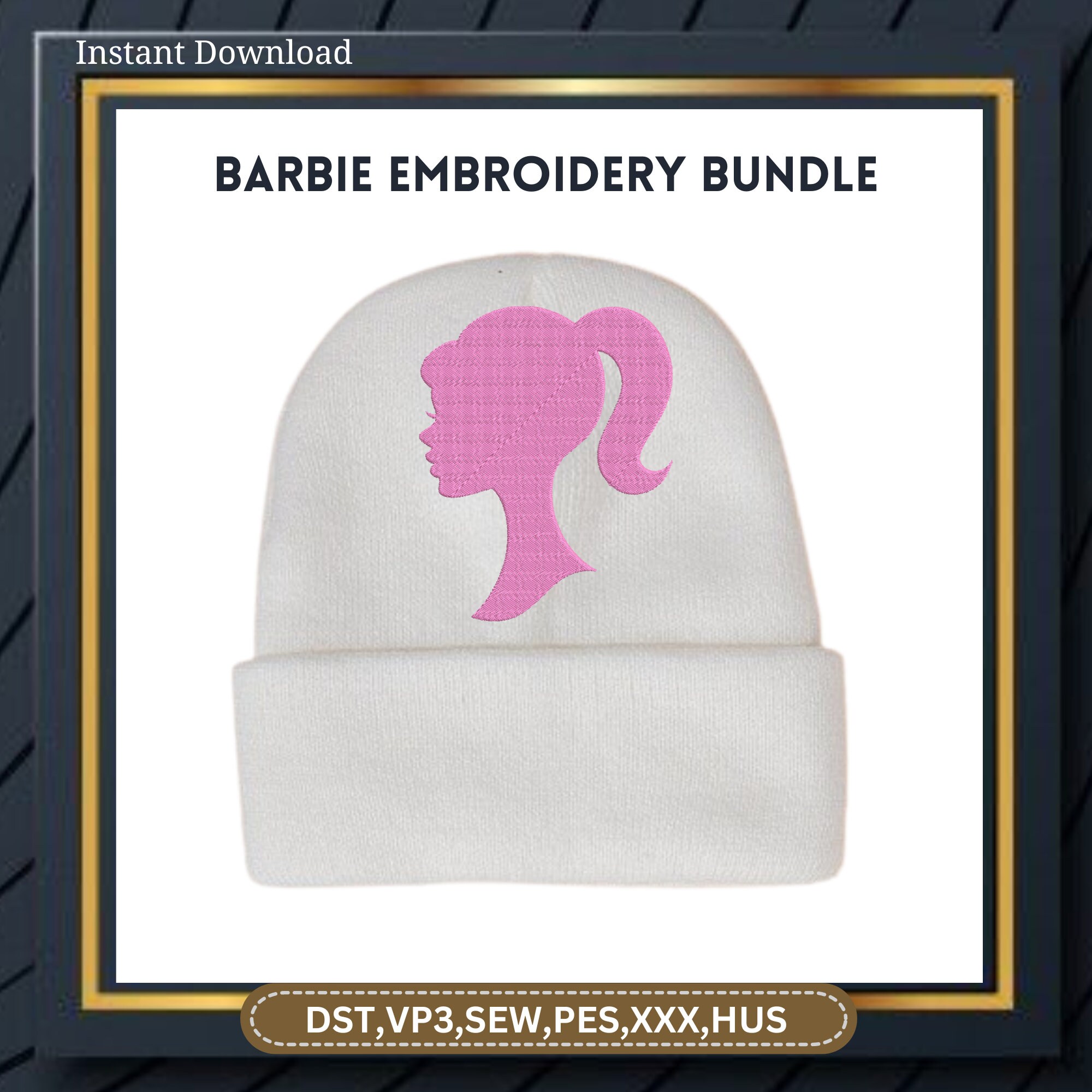 Barbie Embroidery Design, Pink Barbie Embroidery, Little Girl ...