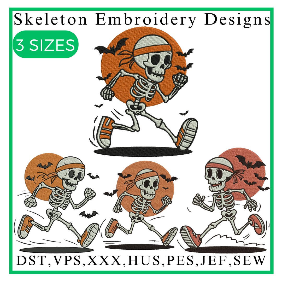 Skeleton Embroidery Design, Dancing Skeletons Embroidery, Halloween ...