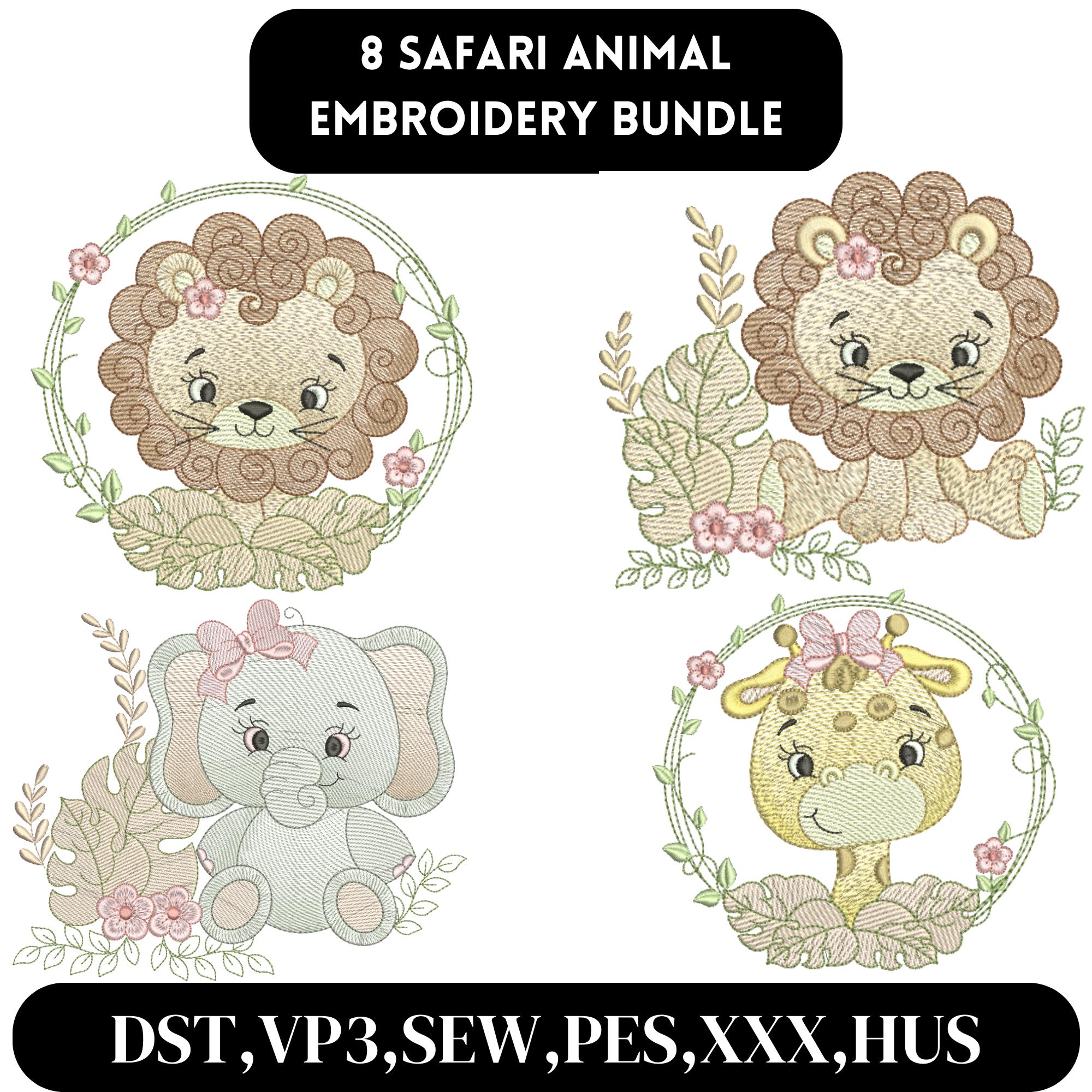 Safari Embroidery Design, Animals Embroidery, Floral Animal Embroidery ...