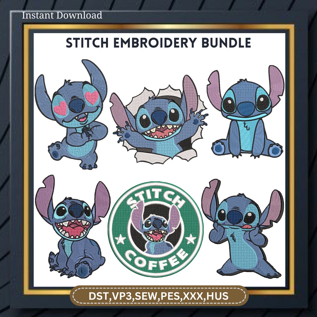 Stitch Embroidery Design, Stitch Lilo Embroidery, Stitch With Coffee ...