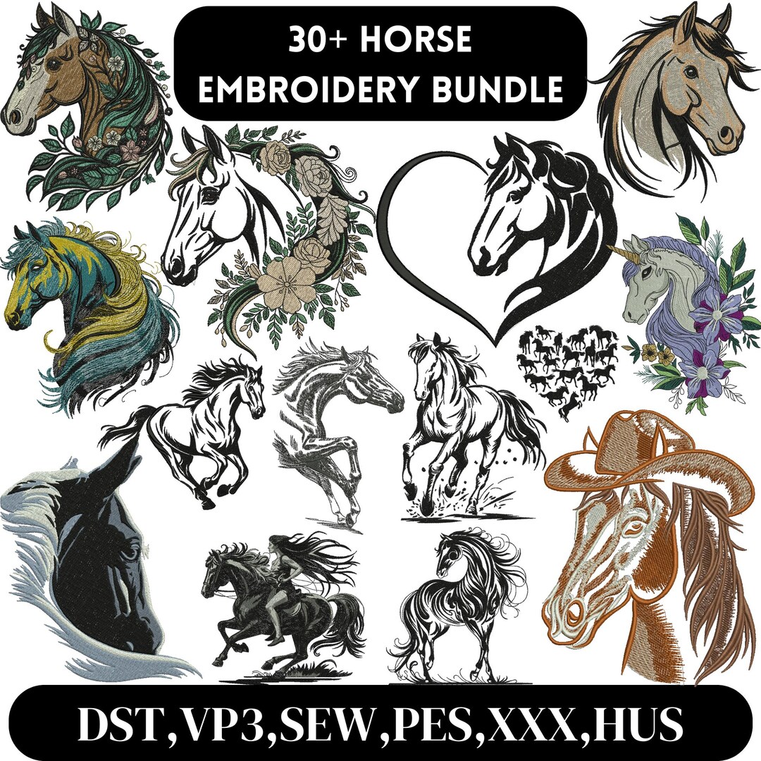 Horse Embroidery Design, Horse Head Embroidery, Running Horse ...