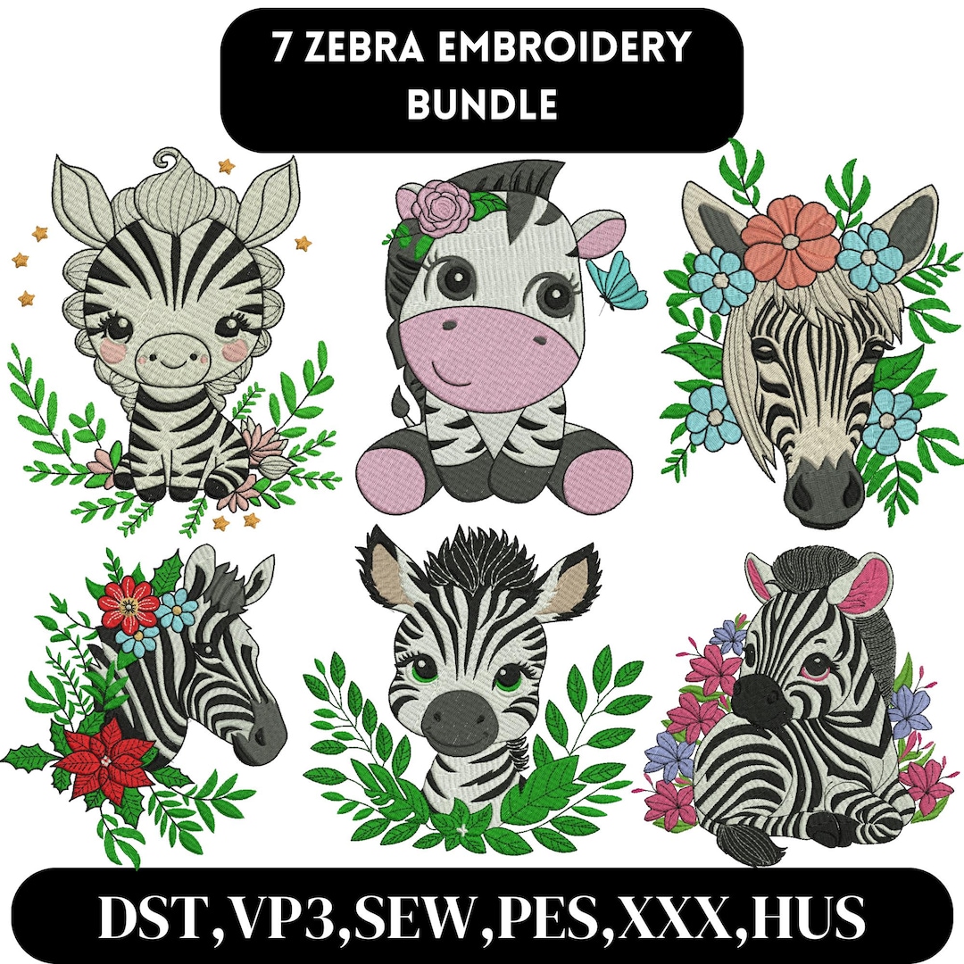 Zebra Embroidery Design, Floral Zebra Embroidery, Baby Zebra Embroidery ...