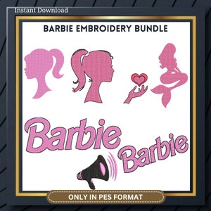 Barbie Embroidery Design, Pink Barbie Embroidery, Little Girl ...