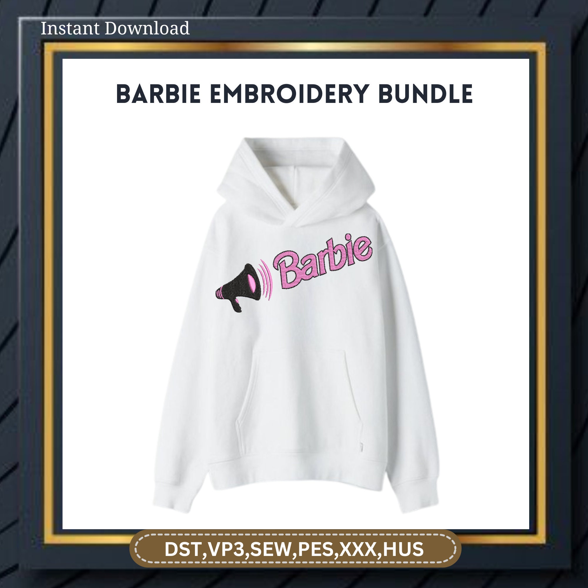 Barbie Embroidery Design, Pink Barbie Embroidery, Little Girl ...