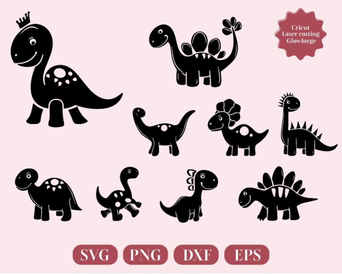 Set of Nine Dinosaur SVG, Dinosaur Clipart, Kids Room Decore Svg, Dino ...