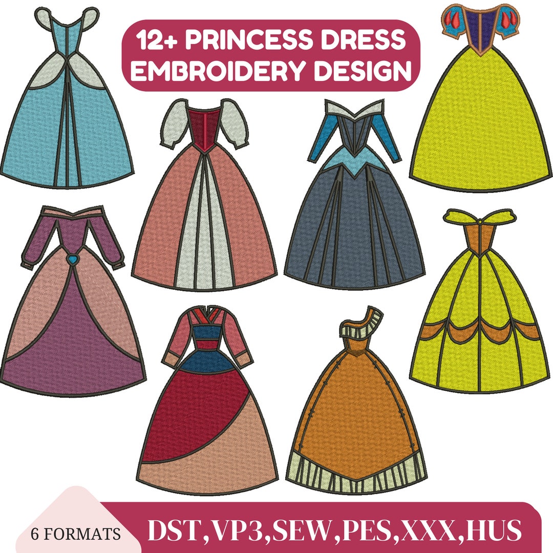 Princess Dress Embroidery Design Princess Gowns Embroidery Tulle ...