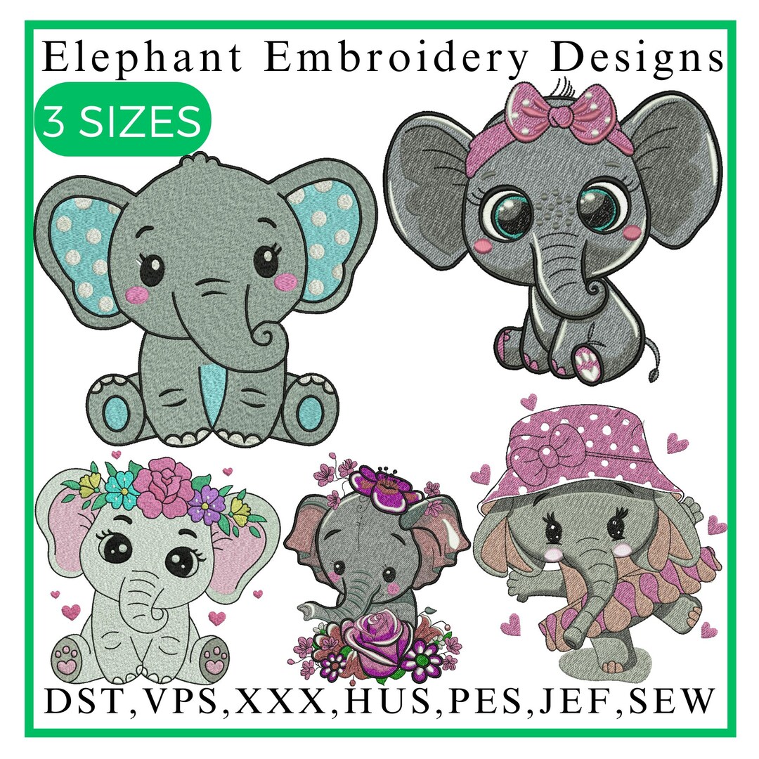 Elephant Embroidery Design, Baby Elephant Embroidery, Baby and Elephant ...