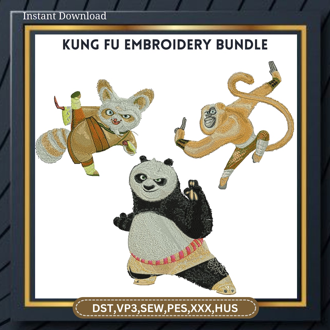 Kung Fu Panda Embroidery Design Cute Panda Machine Embroidery Hugging ...